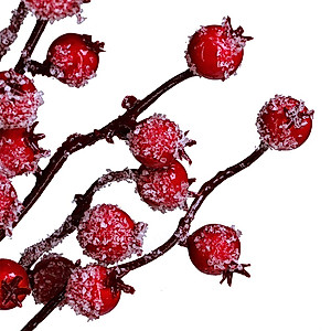 4 Pack ICY Red Berry Picks Artificial Christmas Berry Spray Iced Berry Stems Red Berry Twig Branches for Christmas Holiday Winter Floral Arrangement Centerpiece Seasonal Decoration 18.8" Tall