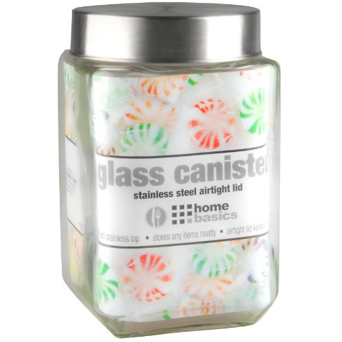Home Basics Large 56 oz. Square Glass Canister Jar Container Fresh Sealed with Air-Tight Stainless-Steel Twist Top Lid for Kitchen Pantry Food Storage Organization, Clear