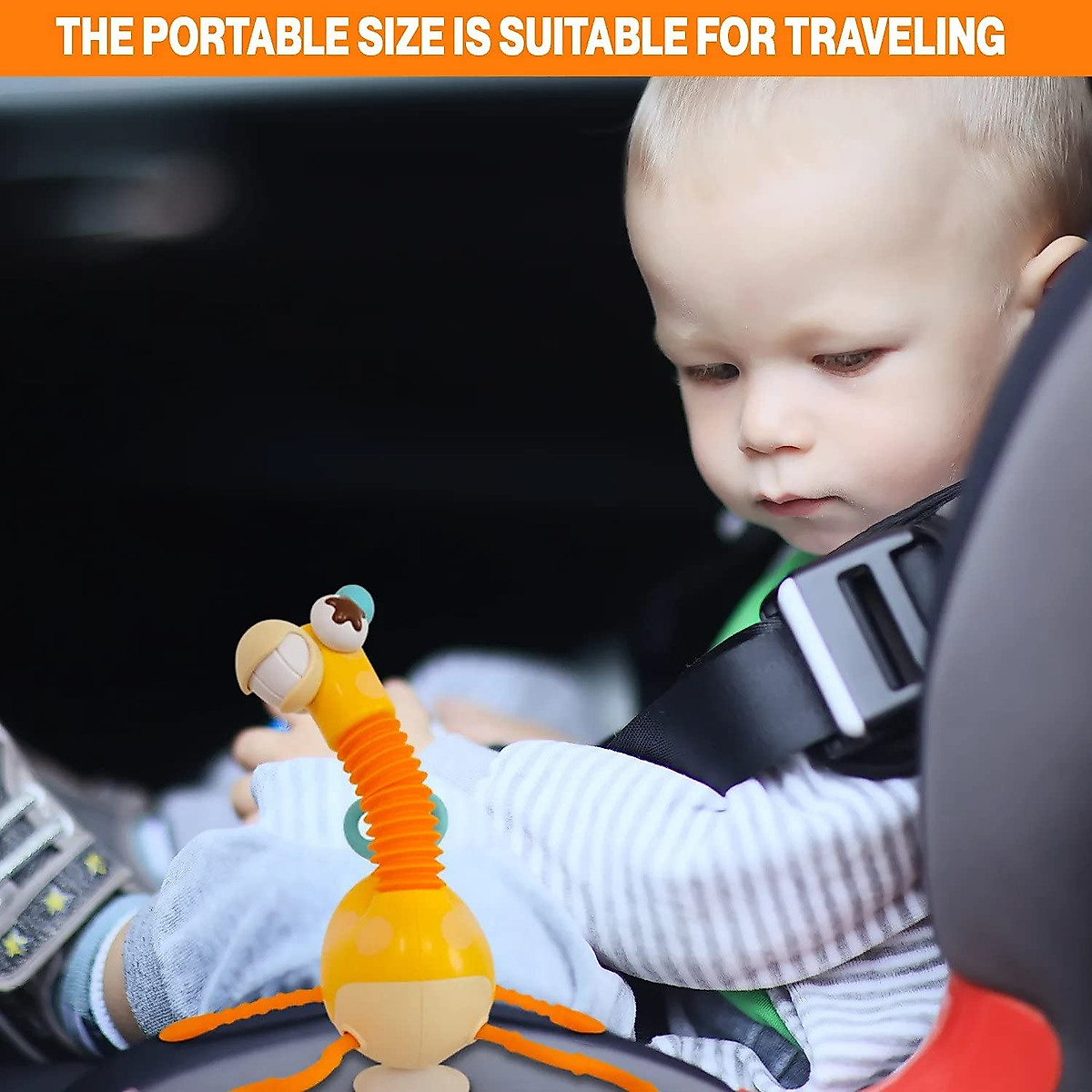 Dorky Giraffe Montessori Toy for 1-5Y+, Pull String Activity Toy with Suction Cup, Sensory Toys for Toddlers, Travel & Bath Toys for Babies, & Motor Skill Baby Toy