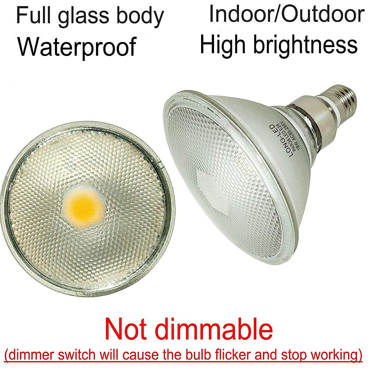 Glass Reflector PAR38 LED Bulb,Warm White,Indoor/Outdoor Flood Light,Waterproof,4-Pack,18W=70W-150W Halogen Equivalent,PAR38 LED Soft White Light 2700K-3000K,E26,120V,No-dimmable.