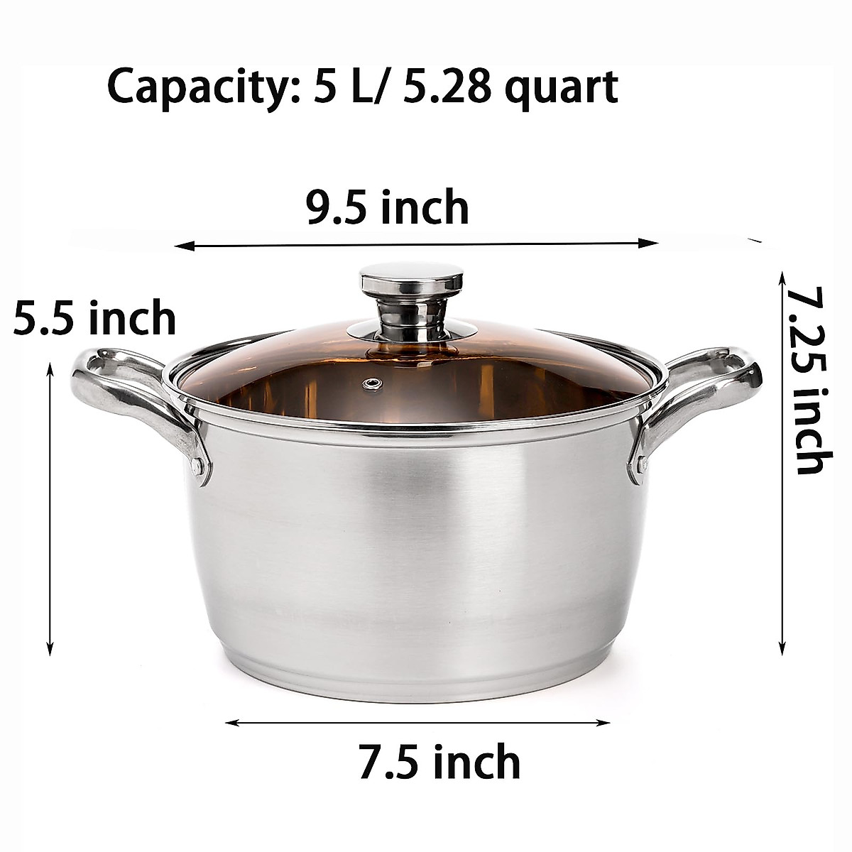 TOPZEA 5.3 Quart Stainless Steel Stockpot with Glass Lid, Tri-Ply Stainless Clad Stock Soup Pot SaucePan, Induction Pots Kitchen Cookware, Compatible with All Cooktops, Oven & Dishwasher Safe