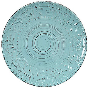 Elama Embossed Stoneware Ocean Dinnerware Dish Set, 16 Piece, Turquoise