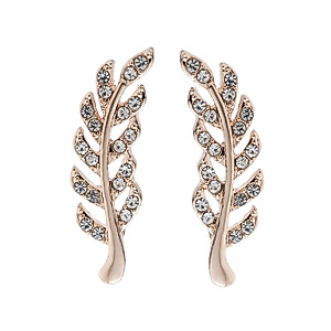 MERNARLAR 9 Pairs Gold Silver Rose Gold Crystals Ear Cuffs Earrings Simple Chic Hollow Leaf Crystal Ear Crawlers Earrings Set Hypoallergenic Earring