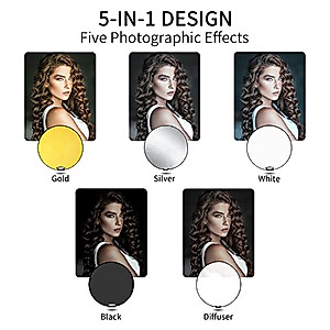 Selens 43 Inch (110cm) Photography Reflector, Collapsible Light Reflector with Carrying Case, 5 in 1 Reflector for Photography Photo Studio Lighting -Translucent, Silver, Gold, White and Black