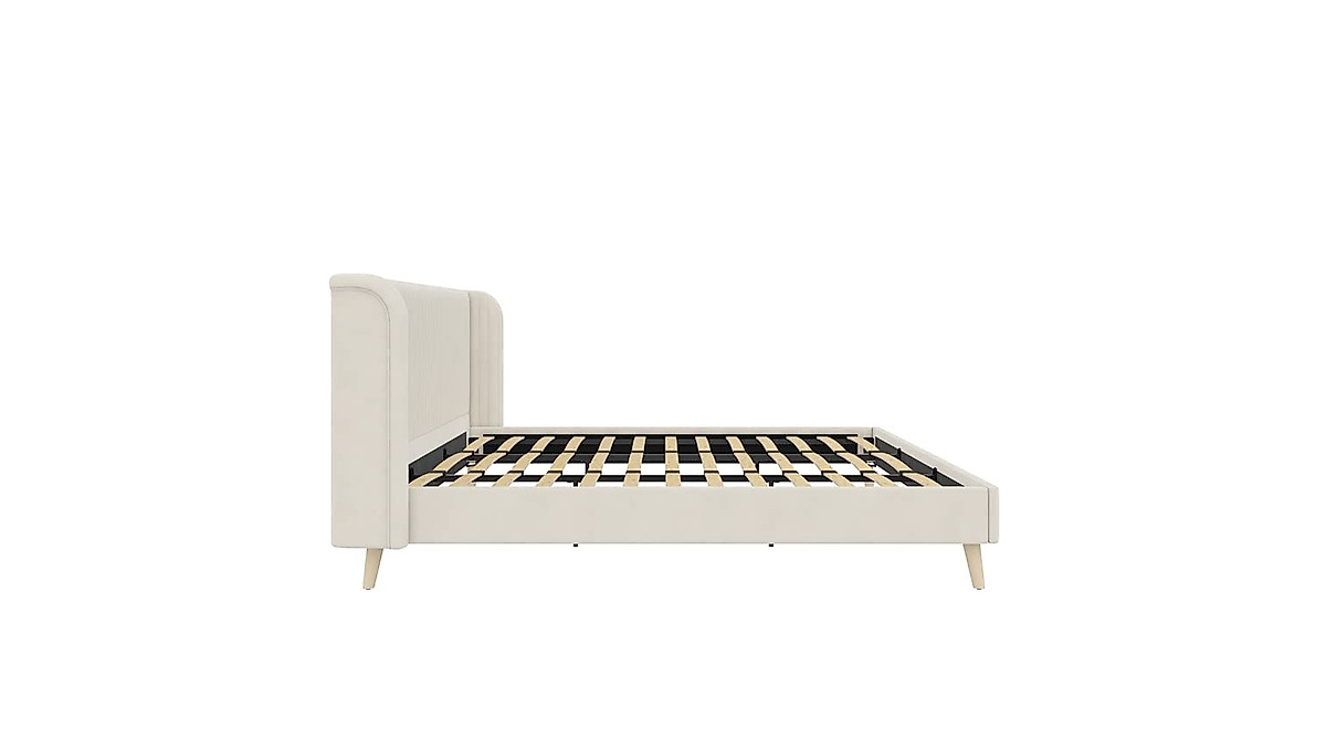 Novogratz Holly Wingback Bed Frame in Ivory Velvet