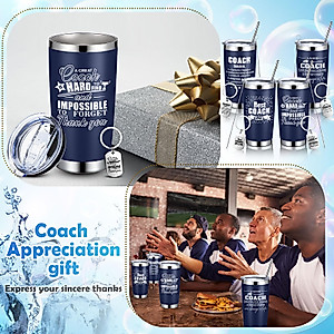 FoldTier 4 Sets Coach Gifts Best Coach Ever Stainless Steel Tumbler Coffee Mug with Keychain 20 oz Coaches Appreciation Gift Travel Tumbler for Soccer Volleyball Coach (Navy Blue,Artistic Pattern)