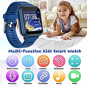 Retysaz Kids Smart Watch,24 Game Smart Watch for Kids, Fashion Smartwatches for Children 3-14 Great Gifts to Girls Boys (Blue)