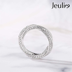 Jeulia Simple Twist Rings 925 Sterling Silver Women's Band Diamond Wedding Rings Engagement Statement Ring Band Anniversary Promise Ring for Her with Gift Box (Silver, 9.5)