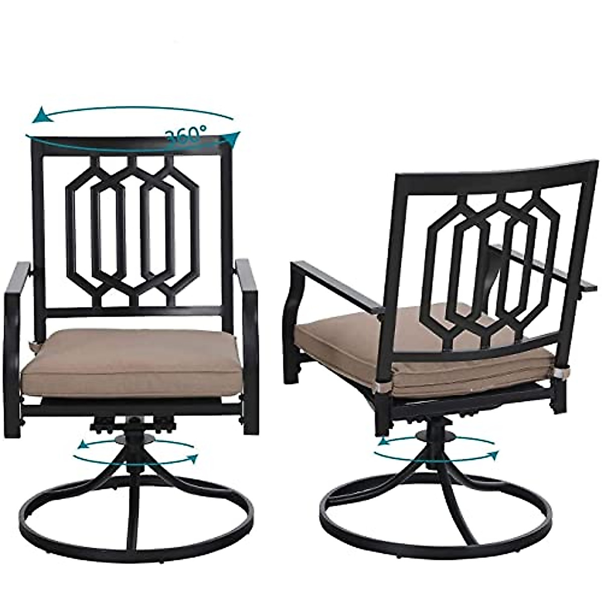 PHI VILLA Patio Dining Set 5 Pieces Outdoor Metal Furniture Set, 4 x Swivel Chairs with 1 Rectangular Umbrella Table for Outdoor Lawn Garden, Black