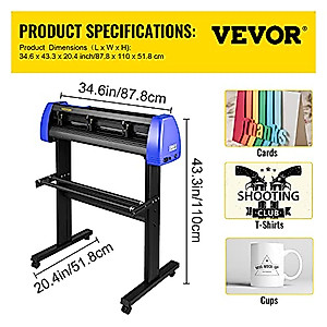VEVOR Vinyl Cutter 28 Inch Vinyl Cutter Machine with 20 Blades Maximum Paper Feed 720mm Vinyl Plotter Cutter Machine with Sturdy Floor Stand Adjustable Force and Speed for Sign Making