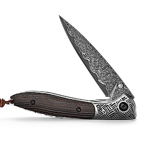TRIVISA 3.15" Handmade Damascus Folding Pocket Knife，EDC Knives Gift for Men，Tree Texture Ebony wood Handle，Ceramic Bearings，Thumb Stud, Steel Bolster, Liner Lock.Piscis Austrinus-01E