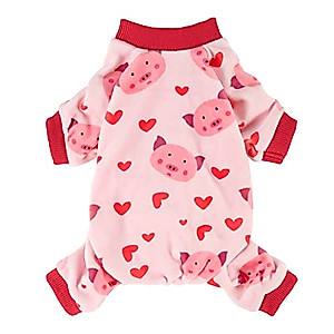 Fitwarm Cute Pig Dog Pajamas, Dog Winter Clothes for Small Dogs Girl, Lightweight Velvet Pet Jumpsuit, Cat Onesie, Pink, Small