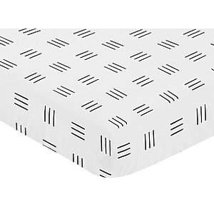 Sweet Jojo Designs White and Black Boho Mudcloth Boy Girl Fitted Crib Sheet Baby or Toddler Bed Nursery - Black and White Bohemian Woodland Tribal Southwest Mud Cloth Hatch Gender Neutral Triple Line