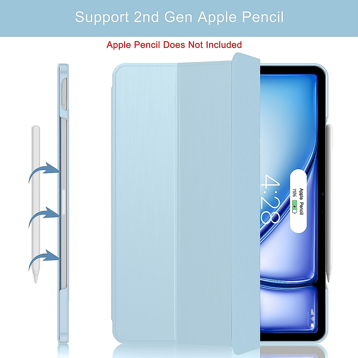 Soke for iPad Air 13 Inch Case (M3/M2) 2025/2024,iPad Pro 12.9 Case 2022 2021(6th 5th Generation) - [Slim Trifold Stand + Auto Wake/Sleep],Protective Hard PC Back Cover (Light Blue)