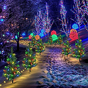 Windpnn Upgraded 4-Pack Solar Christmas Garden Stake Lights, Decorative Xmas Tree Solar Christmas Yard Stake Outdoor Waterproof Christmas Pathway Lights for Christmas Decoration Garden Patio Yard