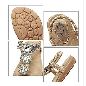 LifePalaza Women's Wedding Sandals Crystal with Rhinestone Beaded Bohemian Dress Flip-flop Gladiator Shoes Plus-size