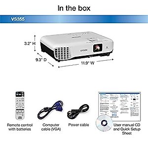 Epson VS355 WXGA 3,300 lumens color brightness (color light output) 3,300 lumens white brightness (white light output) HDMI 3LCD projector