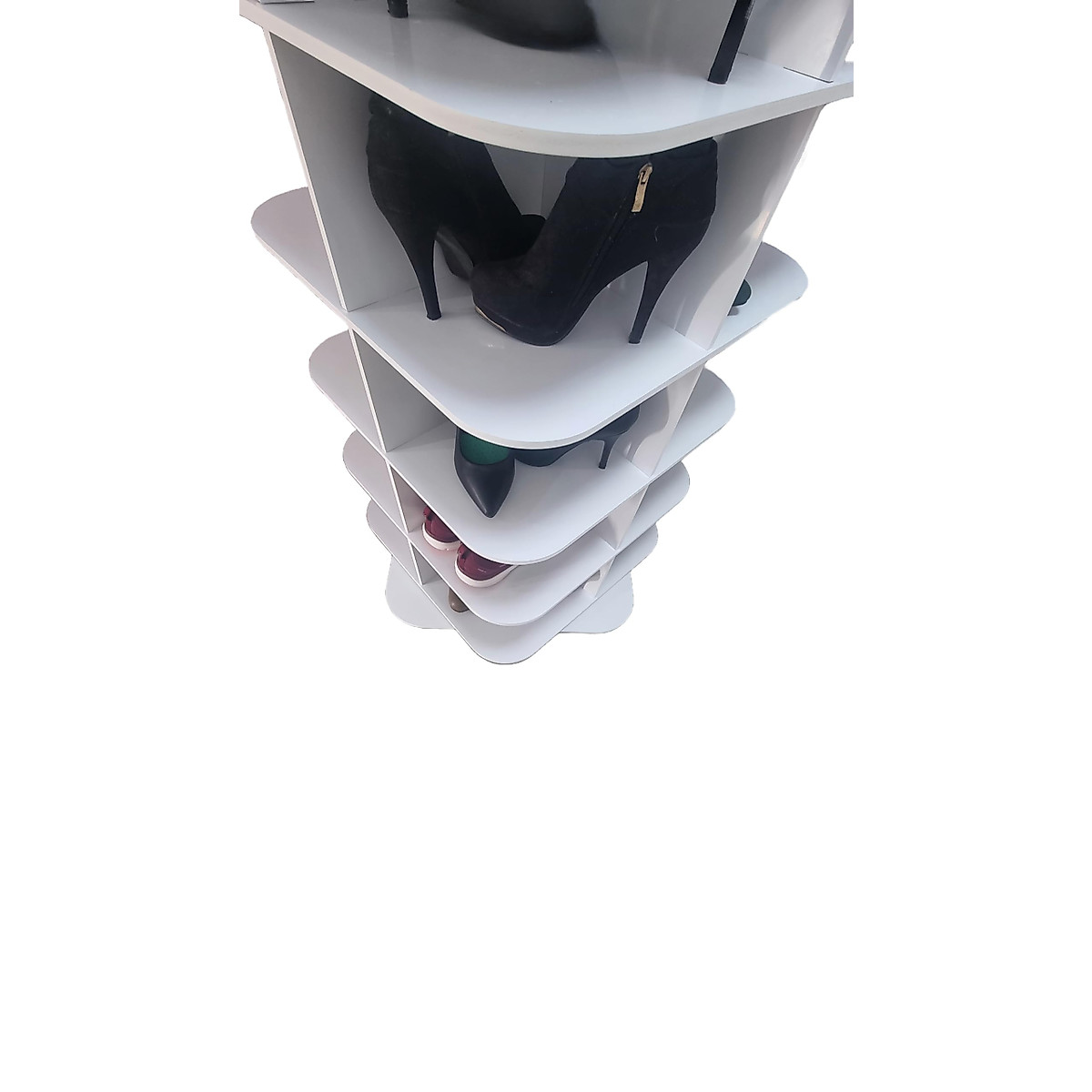 Original Rotating Shoe Rack A square Tower,original 7-tier hold over 28 pairs of big shoes,Spinning Shoe Display Lazy Susan,Revolving 360 shoe rack,Rotate Shoes Closet Organization.weinstein storage