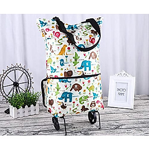 Upgrade Shopping Bag with Wheels Portable Trolley Bags Grocery Cart Hand Pulling Utility Folding Shopping Cart Ajustable Handle - Larger Size & Waterproof & Strong(White)