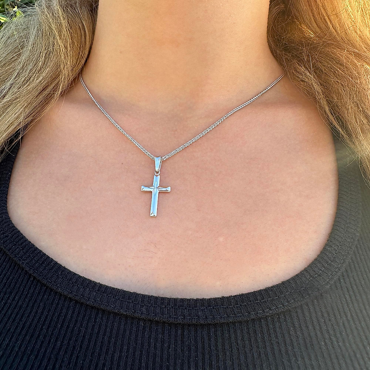 Inspired By My Girls Sterling Silver Cross Necklace with Adjustable Wheat Chain and Faith Keepsake Card Gift For Women - Cut