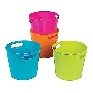 Fun Express Colored Plastic Bucket - Set of 4 Plastic Buckets for Long-Lasting Home and Craft Storage - Bright Colored Gallon Bucket for Endless Creativity - Perfect for Easter, Parties, and Beyond