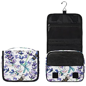 Dragonfly Purple Flower Travel Toiletry Bag Cosmetic Makeup Bag for Women Men Hanging Hook Wash Toiletries Portable Toiletry Bags Organizer