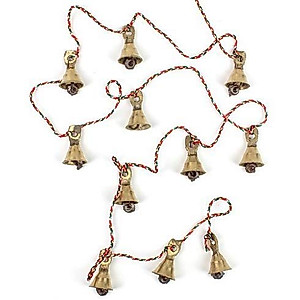 Rastogi Handicrafts Brass Decorative String of 11 Metal Vintage Indian Style Fair Trade Wall Hanging Tiny Bells (1)