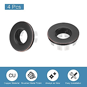 uxcell 4pcs Sink Overflow Rings, Bathroom Kitchen Basin Trim Bath Sink Hole Round Hollow Brass Overflow Drain Cover Insert in Hole (Brushed black)
