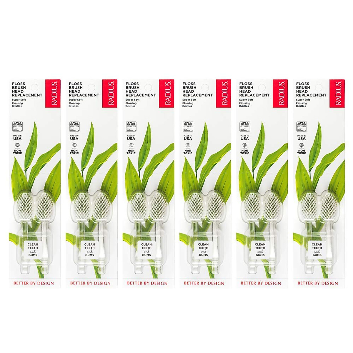 RADIUS Toothbrush Replacement Brush Heads 2-Count Improve Gum Health & Reduce Gum Issues - Super Soft - Pack of 6