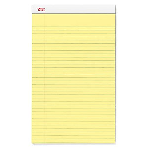 Office Depot Perforated Writing Pads, 8 1/2in. x 14in., Legal Ruled, 50 Sheets, Canary, Pack Of 12 Pads, 99420