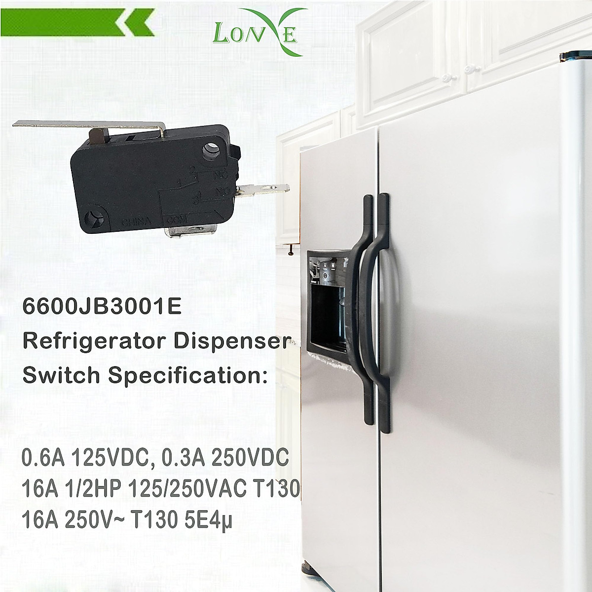LONYE 6600JB3001E Refrigerator Dispenser Switch Replacement for LG Refrigerator SZM-V16-2FA-53 16A 125/250VAC(Normally Open)(Pack of 2)