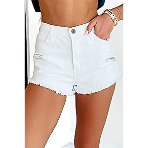 HOCAIES Women's Juniors Jean Shorts Frayed Raw Hem High Waisted Ripped Denim Shorts for Women(6, New Denim-49)