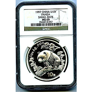 1997 China 1 OZ Silver Panda SMALL DATE 10 YN .999 Fine S10Y Chinese MS69 NGC