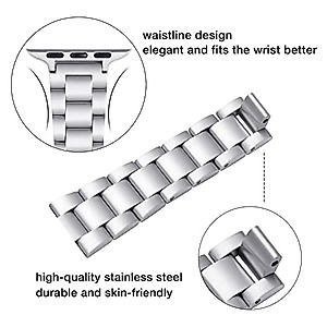 PUNYTONCY band Compatible with Apple Watch Band 38mm 40mm 41mm, Slim Stainless Steel Metal Silver Replacement Strap for iWatch Series 8 7 6 5 4 3 2 1 SE for Women (Silver, 38mm 40mm 41mm)