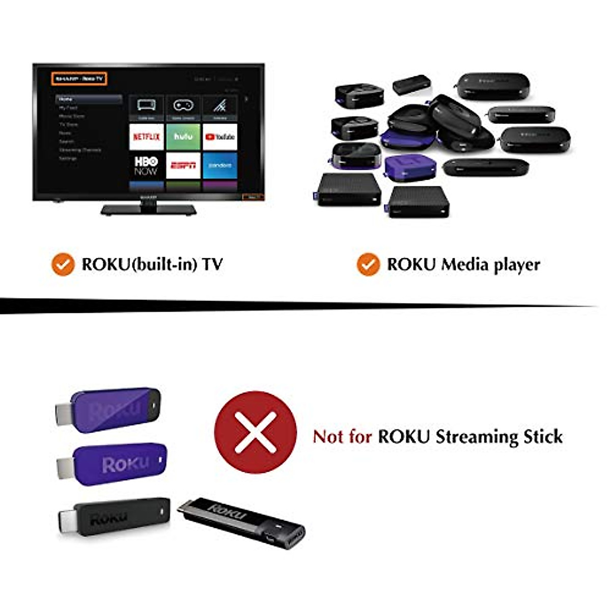 Amaz247 ROKU Remote Works with All Roku Player (Box Shape of Roku) and a Regular TV. Pairing Instruction Included. Does NOT Work with ROKU Stick!!