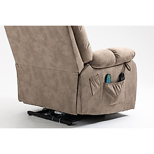KoiHome Electric Power Lift Lounge Sofa Chair Recliner for Elderly, Massage Heating Function, Premium Living Room Relax Chair with Side Pockets, Remote Control, 160 Degree Lying Flat (Beige+Brown)