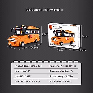 Wange School Bus Toys for Kids Children's Building Blocks London Bus Vehicles Model Kid's Creative Car Gift Construction PlaySet (School Bus)