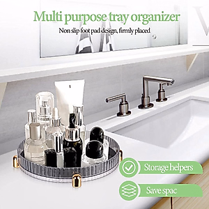 WJWSKI Lazy Susan Organizer 11", 360 Degree Rotating Turntable for Cabinet with 4 Gold Non-Slip Base, Round Spice Rack for Kitchen, Cologne Organizer for Men, Makeup Perfumes Vanity Tray - Clear