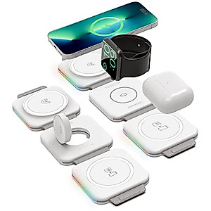(2 Pack Set) Travel 3 in 1 Charging Station for Multiple Devices Apple Compatible Folding Magnetic Charger for AirPods, Apple Watch and iPhone (Compatible with MagSafe)