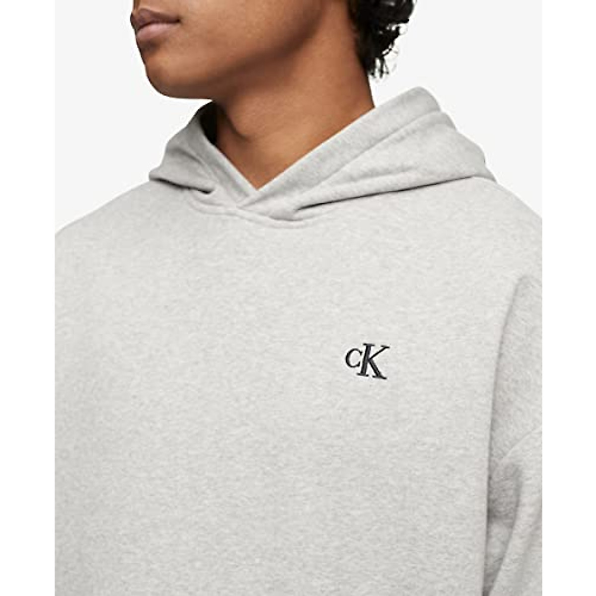Calvin Klein Men's Relaxed Fit Monogram Logo Fleece Hoodie, Heroic Grey Heather, XX-Large