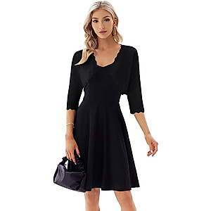 Women Open Front Cardigan Irregular Hemline Bolero Shrug Sweater Black XL