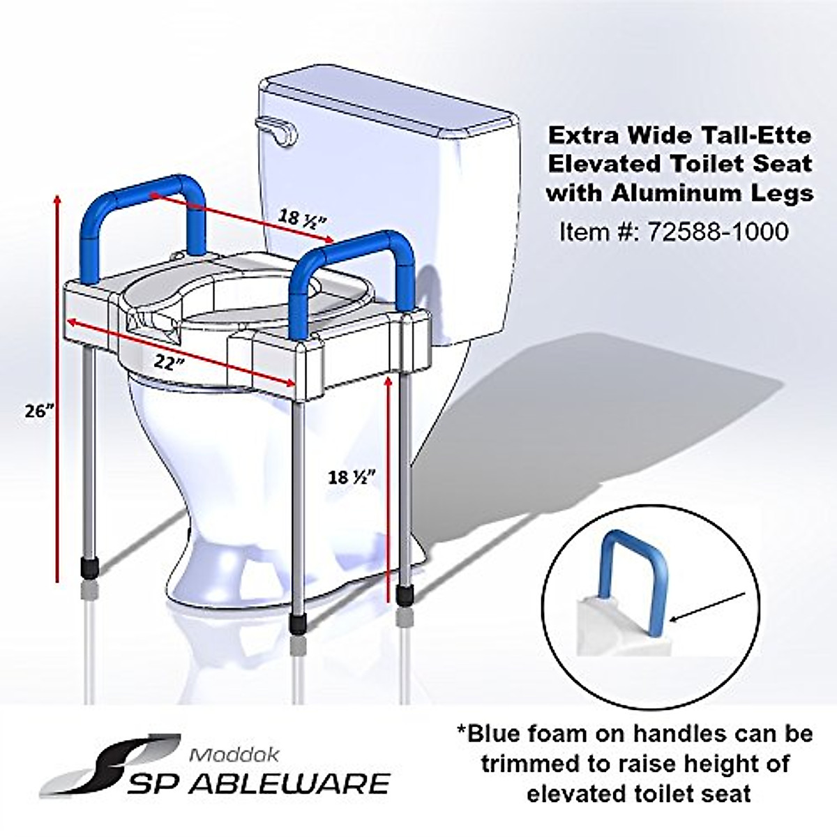 SP Ableware 9155 Tall-Ette Elevated Toilet Seat with Extra Wide Seating Surface and Leg, White
