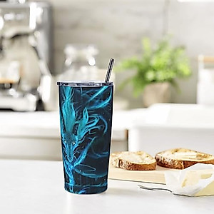 Blue Dragon 20oz Tumbler Stainless Steel Vacuum Insulated Double Wall Travel Tumbler, Durable Insulated Coffee Mug, Thermal Cup With Lid and Straw for Hot & Cold Drinks