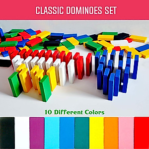 1200 Piece Dominoes Set for Kids, Colorful Dominos Tiles for Building, Stacking, Racing, Tumbling, Wood Domino with Box, Educational Toy