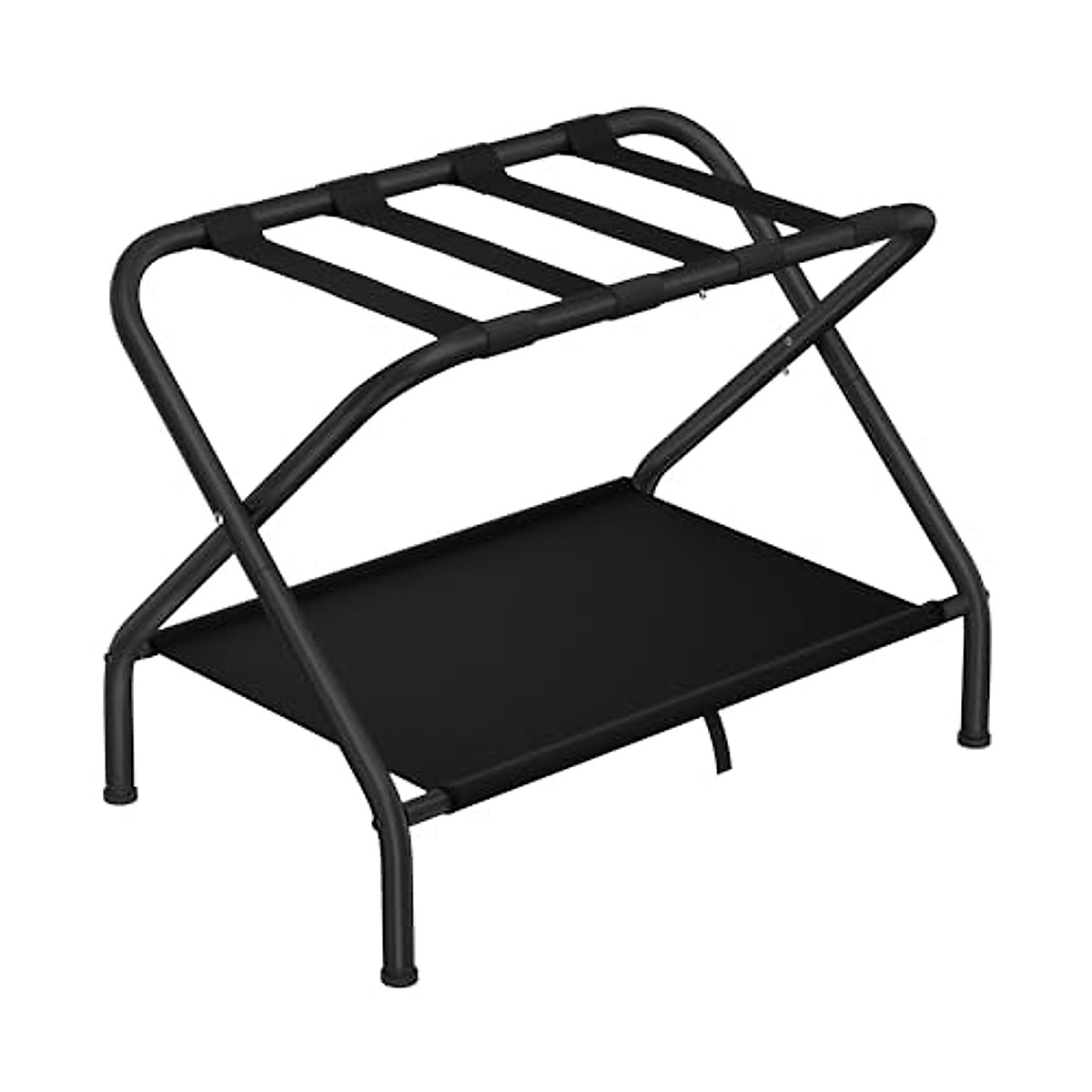Dunatou Luggage Rack, Suitcase Stand with Storage Shelf, Luggage Stand for Guest Room, Hotel, Bedroom, Hold up to 200 lb, Black, Installation Method is Simpler than Before