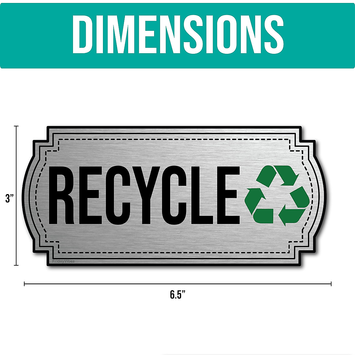 Recycle and Trash Stickers for Trash Cans - Stainless Steel Style Vinyl Recycling Bin Labels - 2 Pack - 6.5" by 3" Decals Logo - Waste Signs for Home Kitchen or Office Bins Indoor/Outdoor Use