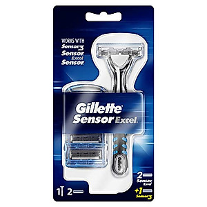 Gillette Sensor Excel Men's Razor + 3 Razor Blade Refills, Self-Adjusting Twin Razor Blades, Fit All Gillette Sensor Razors
