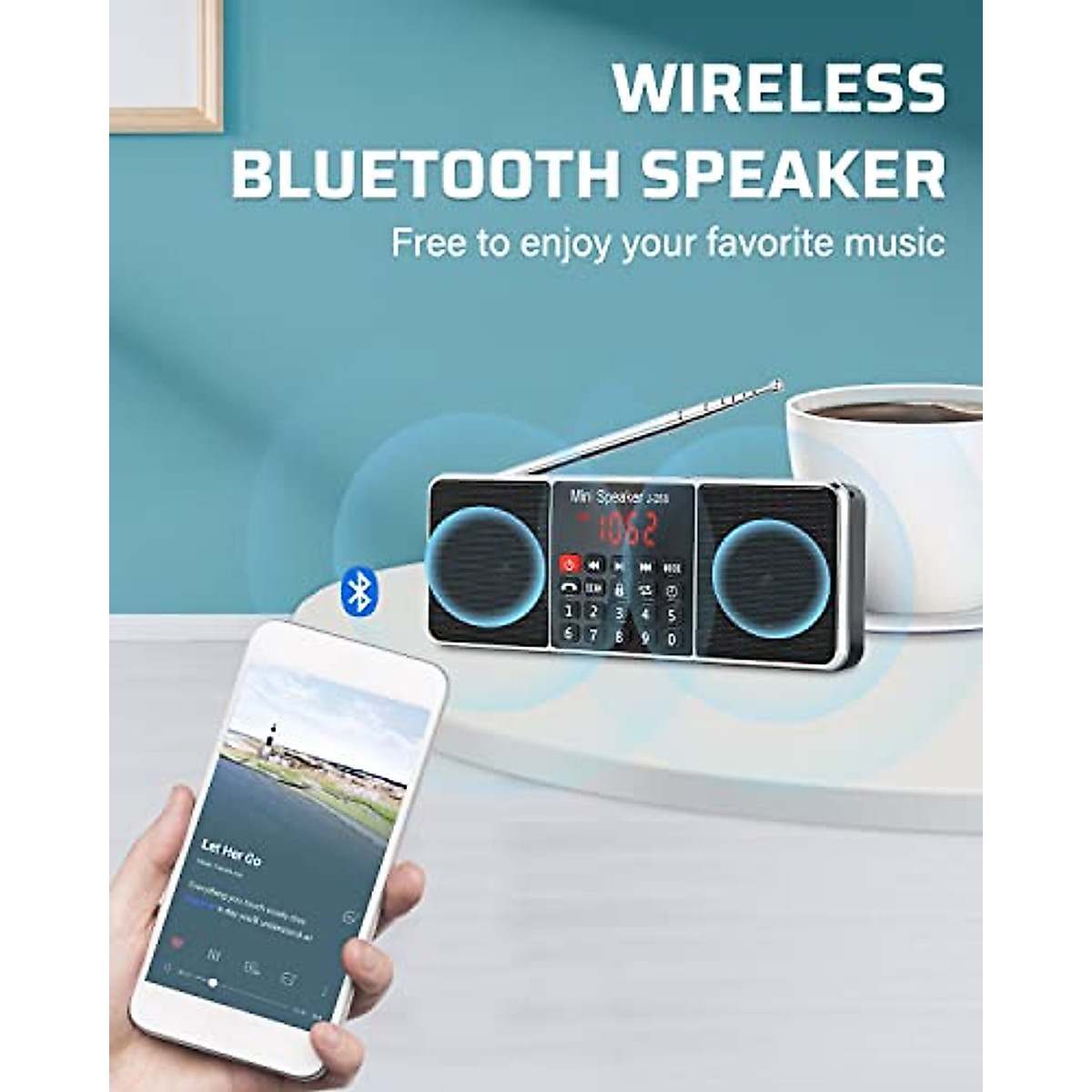 PRUNUS J-288 Portable Radio AM FM Radio with Bluetooth Speaker, Sleep Timer, Power-Saving Display, Ultra-Long Antenna, AUX Input & USB Disk & TF Card MP3 Player, NO Manual Preset