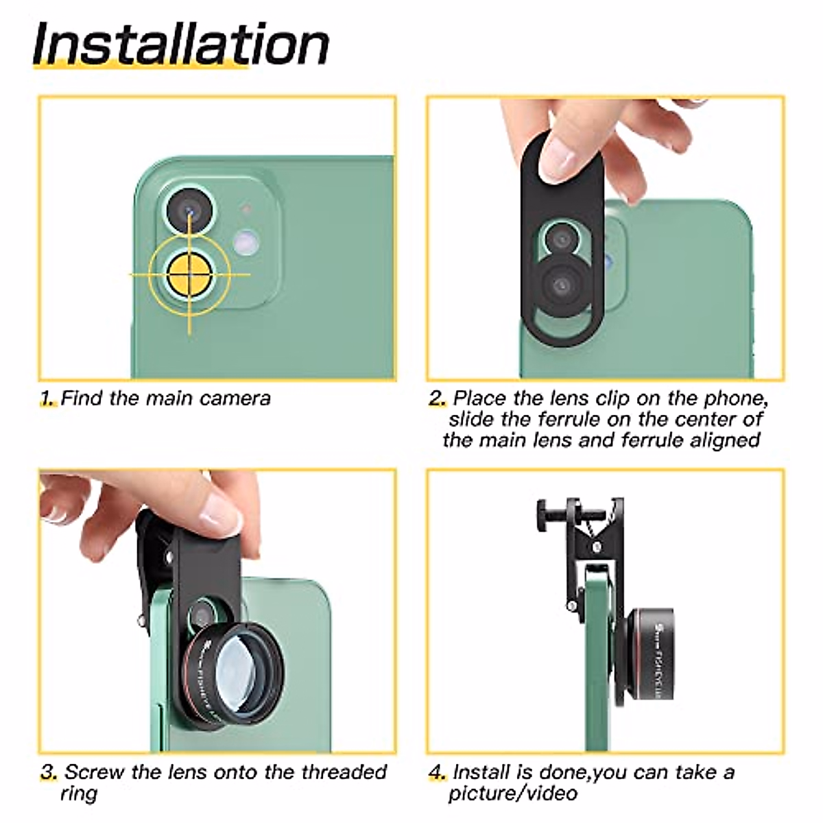 210° Fisheye Lens, Selvim Universal HD Phone Camera Lens Kit, Fish Eye Lens for iPhone 7 8 x xr 11 12 13 14 pro Samsung Pixel Smartphone, Cell Phone Lens with Clip, Funny Photos