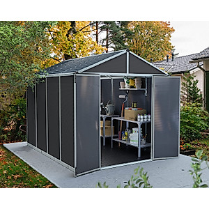 Palram - Canopia Rubicon Storage Shed, 8'x10' DIY Backyard Shed, Gray Polycarbonate Panels and Aluminum Frame, Sheds & Outdoor Storage for Lawn Mower, Bike, Garden Tools, Outdoor Storage Box Shed